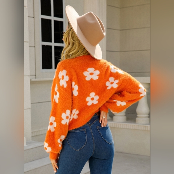 Sweaters | Fuzzy Soft Knit Flower Print Open Front Colorful Cardigan ...